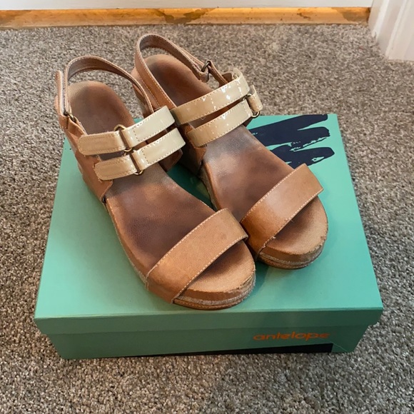 Antelope | Shoes | Antelope Wedge Tan Leather Sandal Size 37 | Poshmark